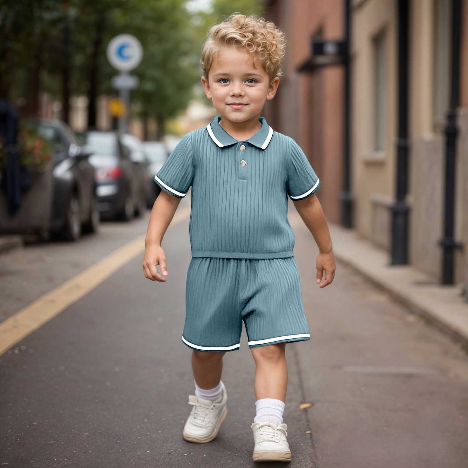 Baby Boy Outfits 2 Piece Solid Print Lapel Short Sleeve Polo Shirt And ...