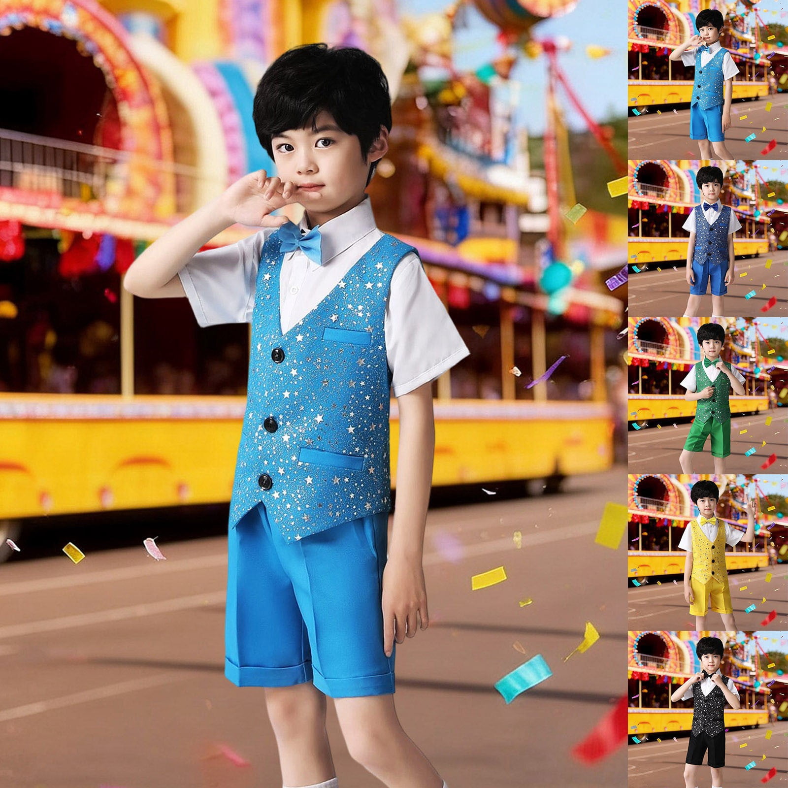 Baby Boy Outfits 3 Piece Solid Print Lapel Short Sleeve Shirt And Vest ...