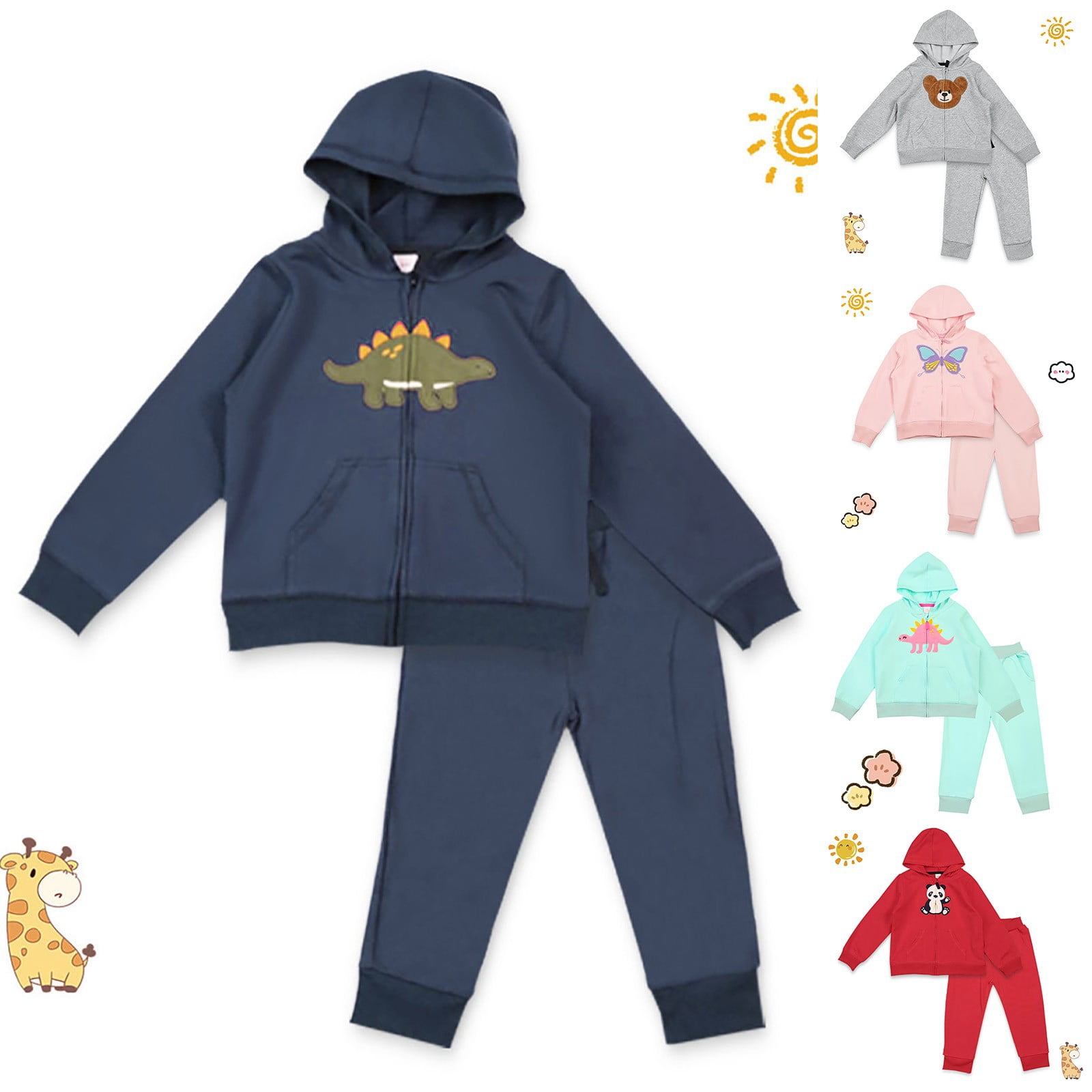 Baby Boy Outfits Embroidery Dinosaur Hoodie and Pants Casual Winter Set ...