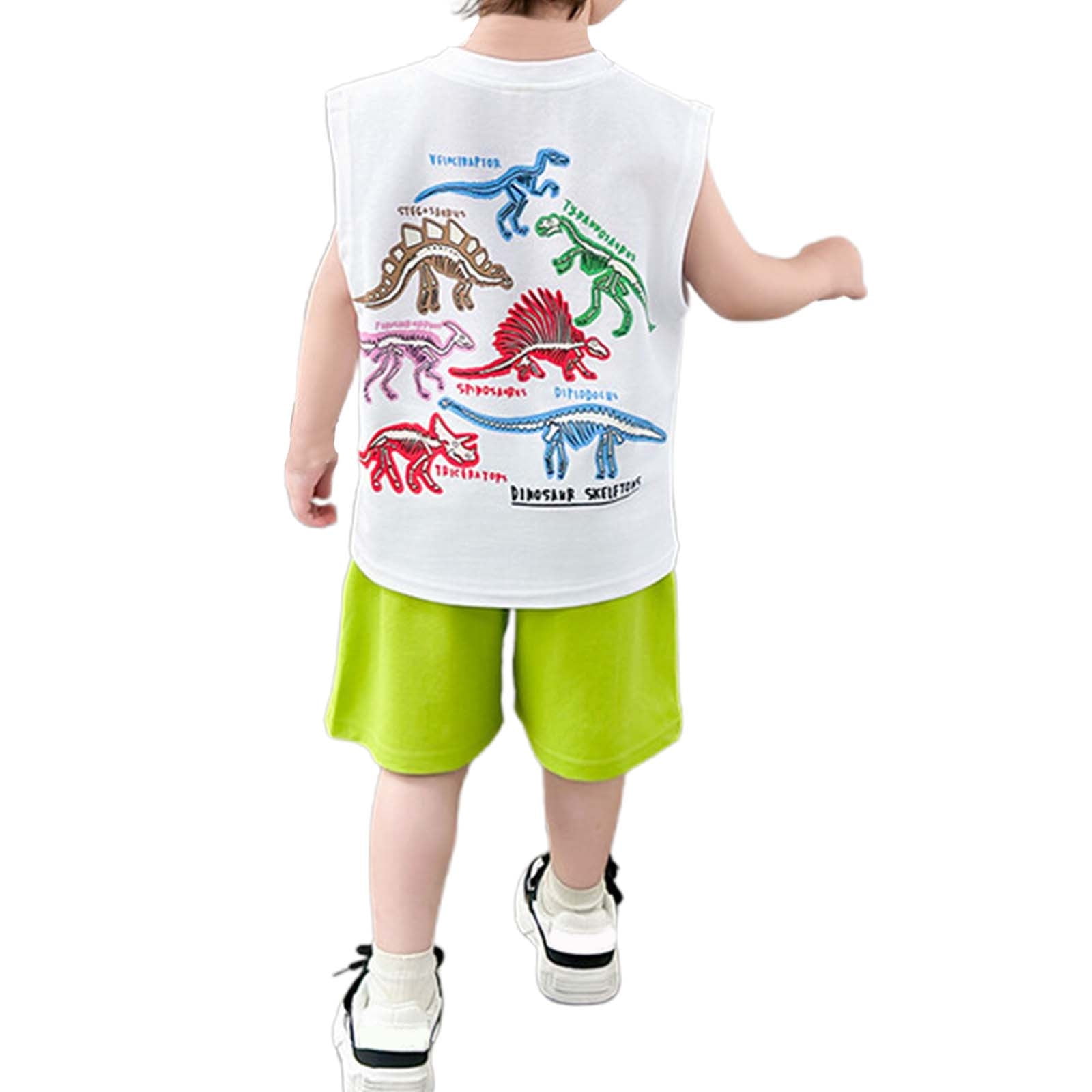 Baby Boy Outfits Glow in the Dark Dinosaur Prints Sleeveless Tank Top and Shorts 2 Piece Summer ...