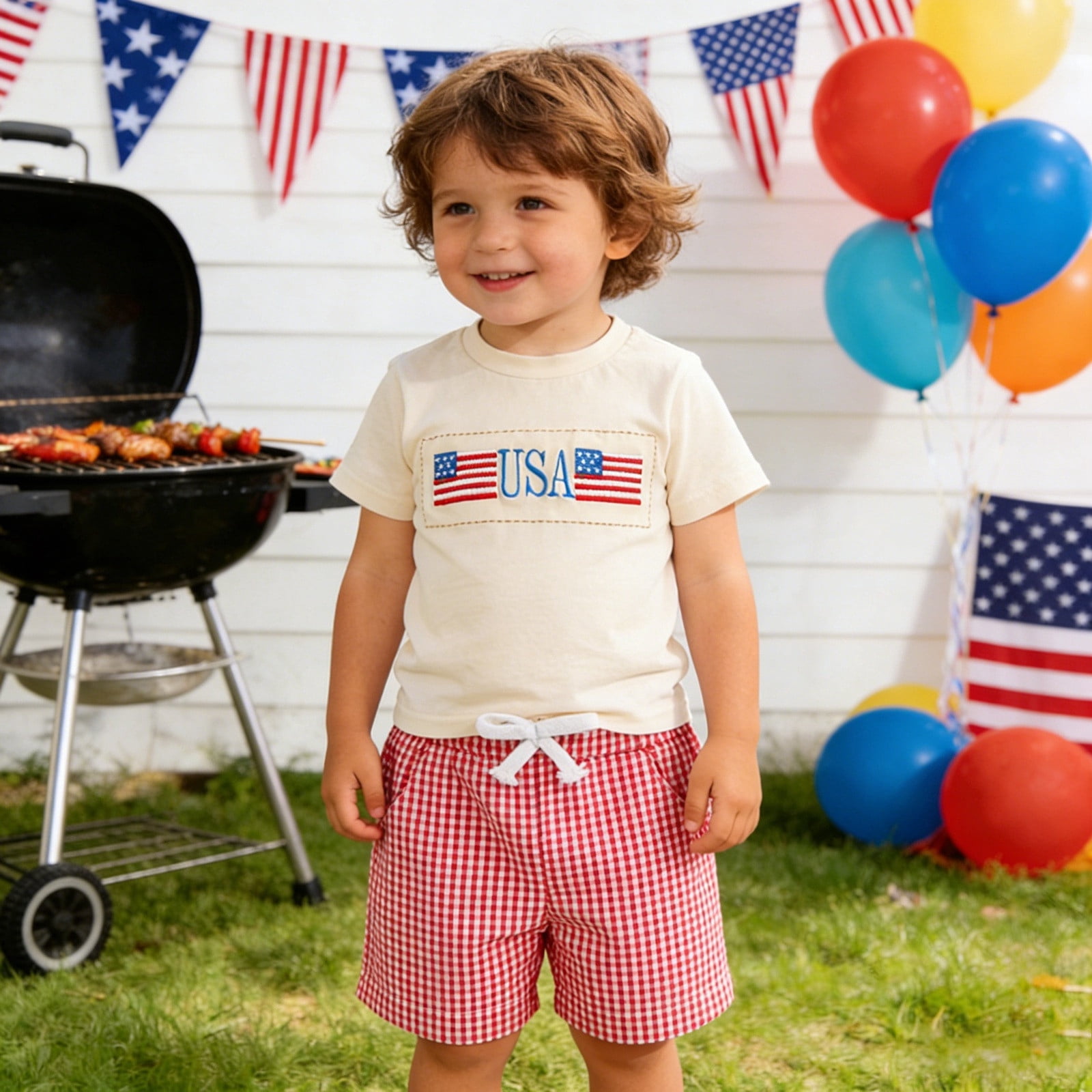 Baby Boy Outfits Kids Patriotic Short Sleeve Embroidered Shirt and ...