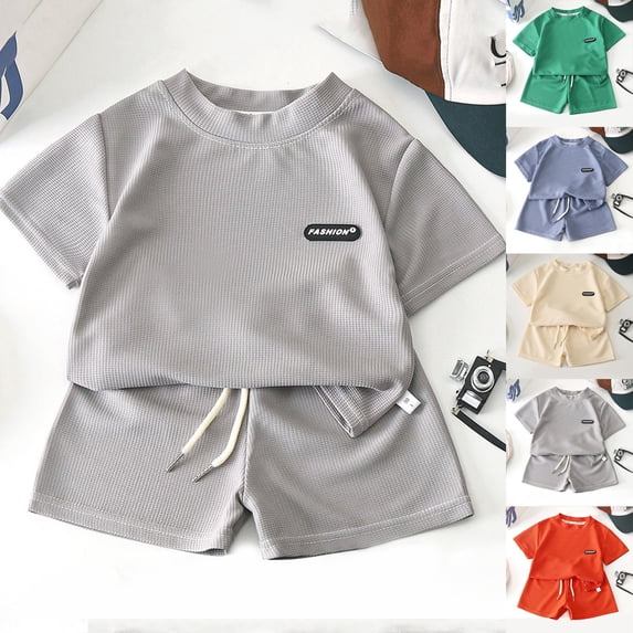 Baby Boy Outfits Kids Summer Loose Waffle Short Sleeve and Shorts ...