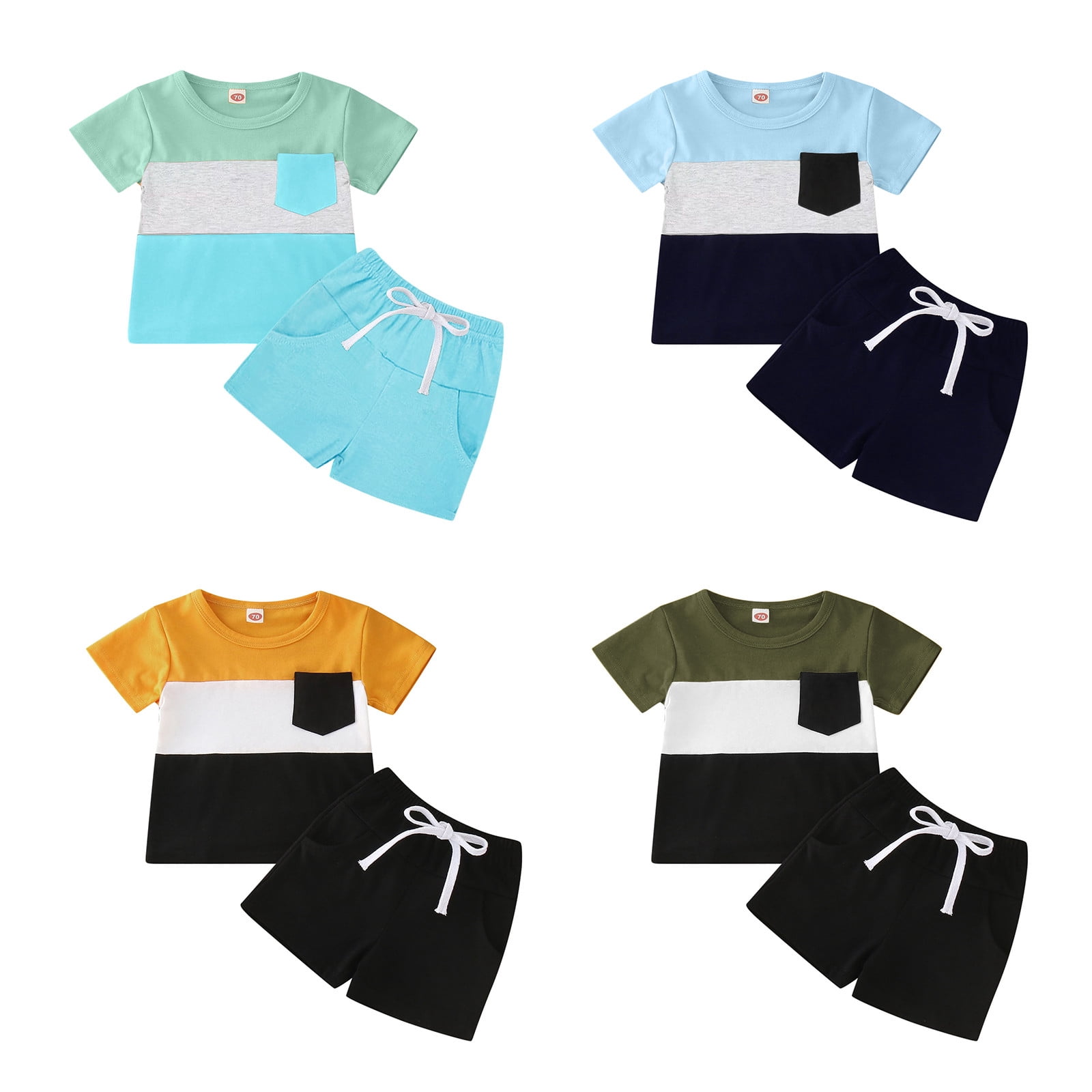 Baby Boy Outfits Kids Summer Patchwork Pocket Short Sleeve and Shorts 2 ...