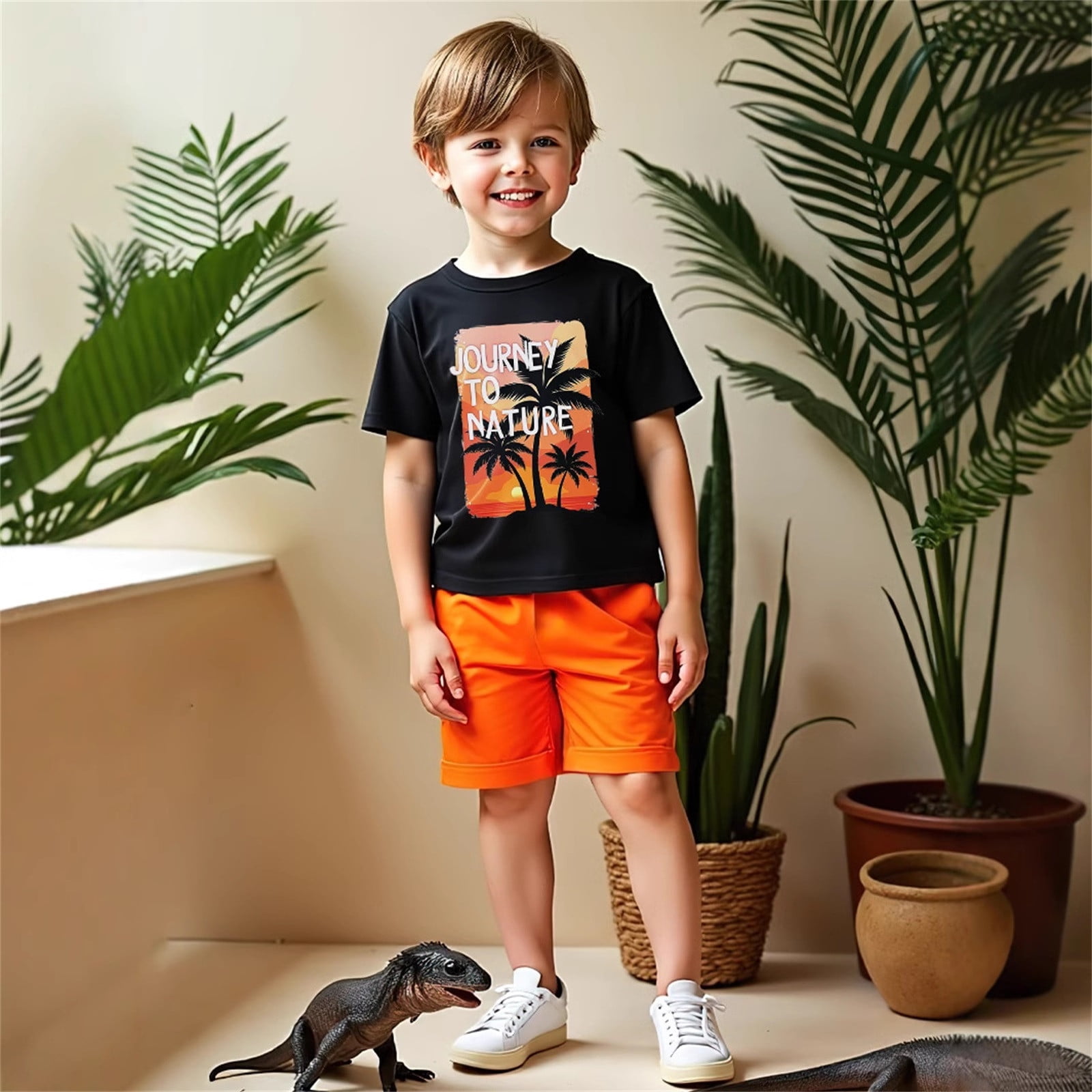 Baby Boy Outfits Kids Sunset Print Short Sleeve and Orange Shorts ...