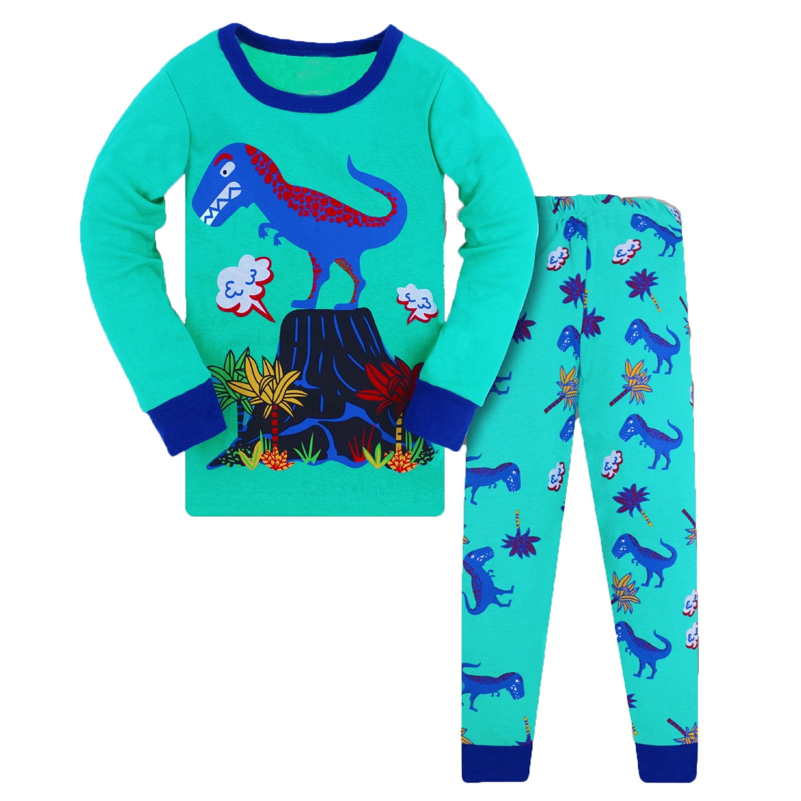 Baby Boy Outfits Summer 2-3 Years Round Neckline Kids Pajamas Dinosaur ...