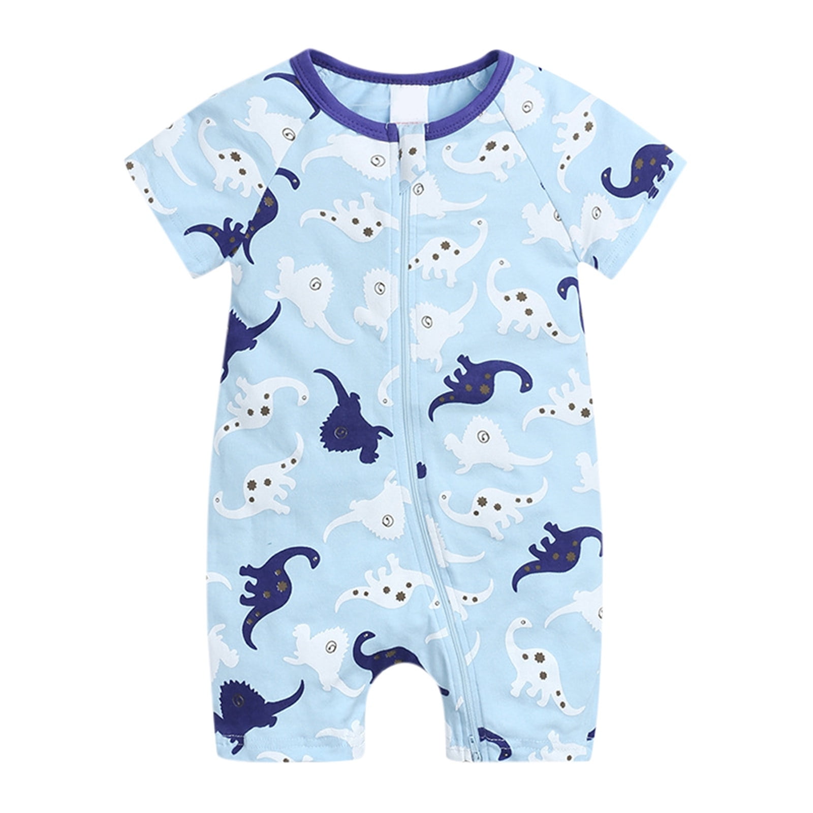Baby Boy Outfits Unisex Baby Short Sleeve Cartoon Print Romper Zipper Summer Jumpsuit Sleep and ...