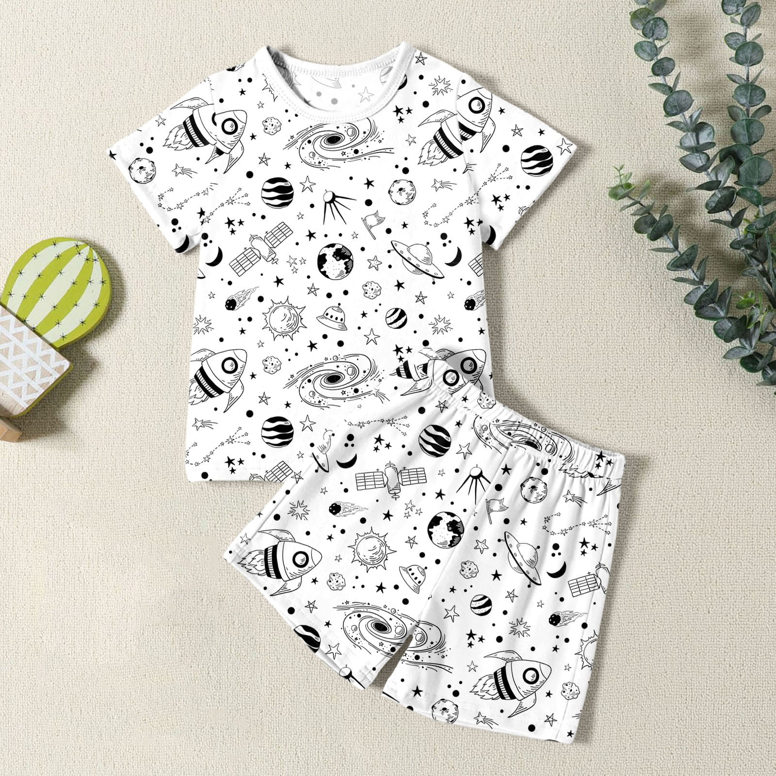 Baby Boy Pajamas Kids Boys and Girls Summer Dinosaur Sketch Print ...