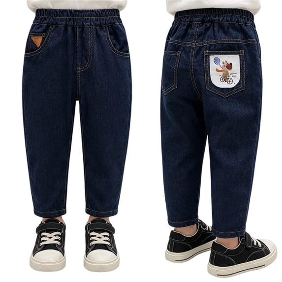 Baby Boy Pants Elastic Waist Denim Straight Leg Solid Print Jogger ...