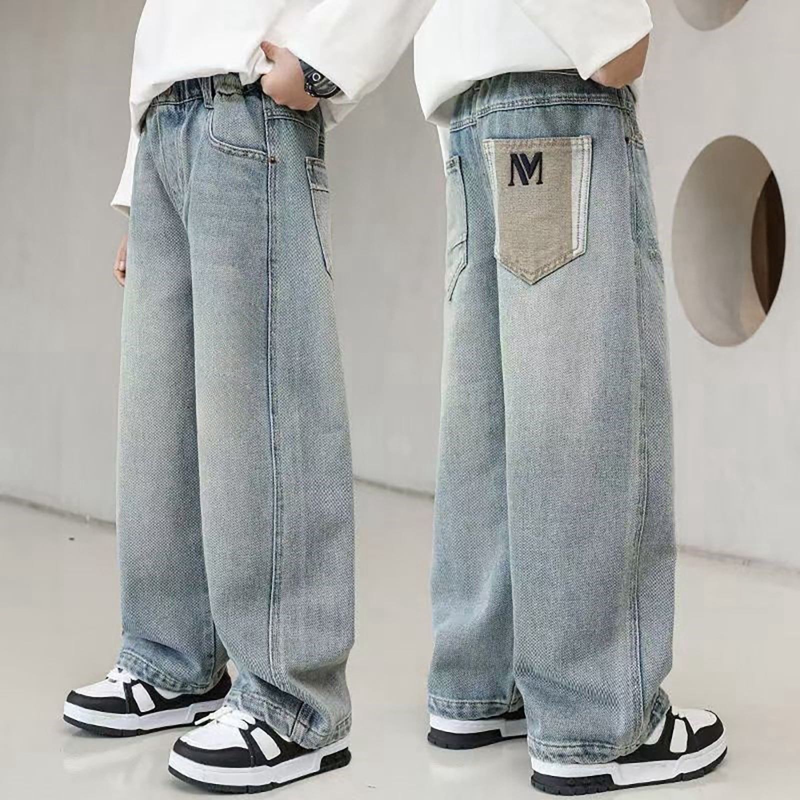 Baby Boy Pants Pocketed Elastic Waist Loose Fit Solid Print Denim ...