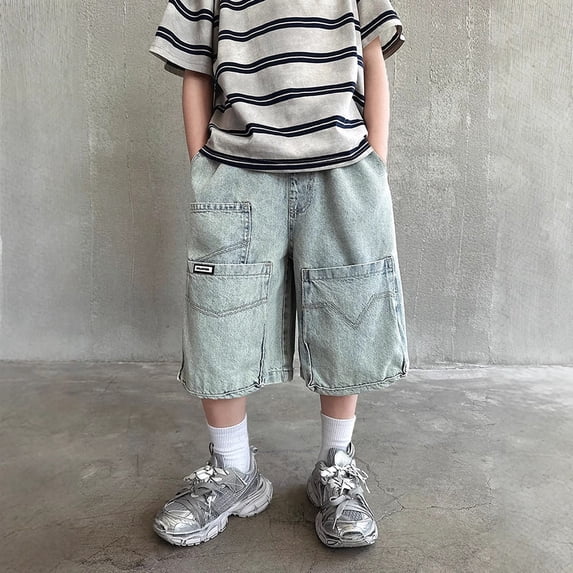 Baby Boy Pants Youth Loose Straight Leg Cargo Denim Shorts Workwear ...