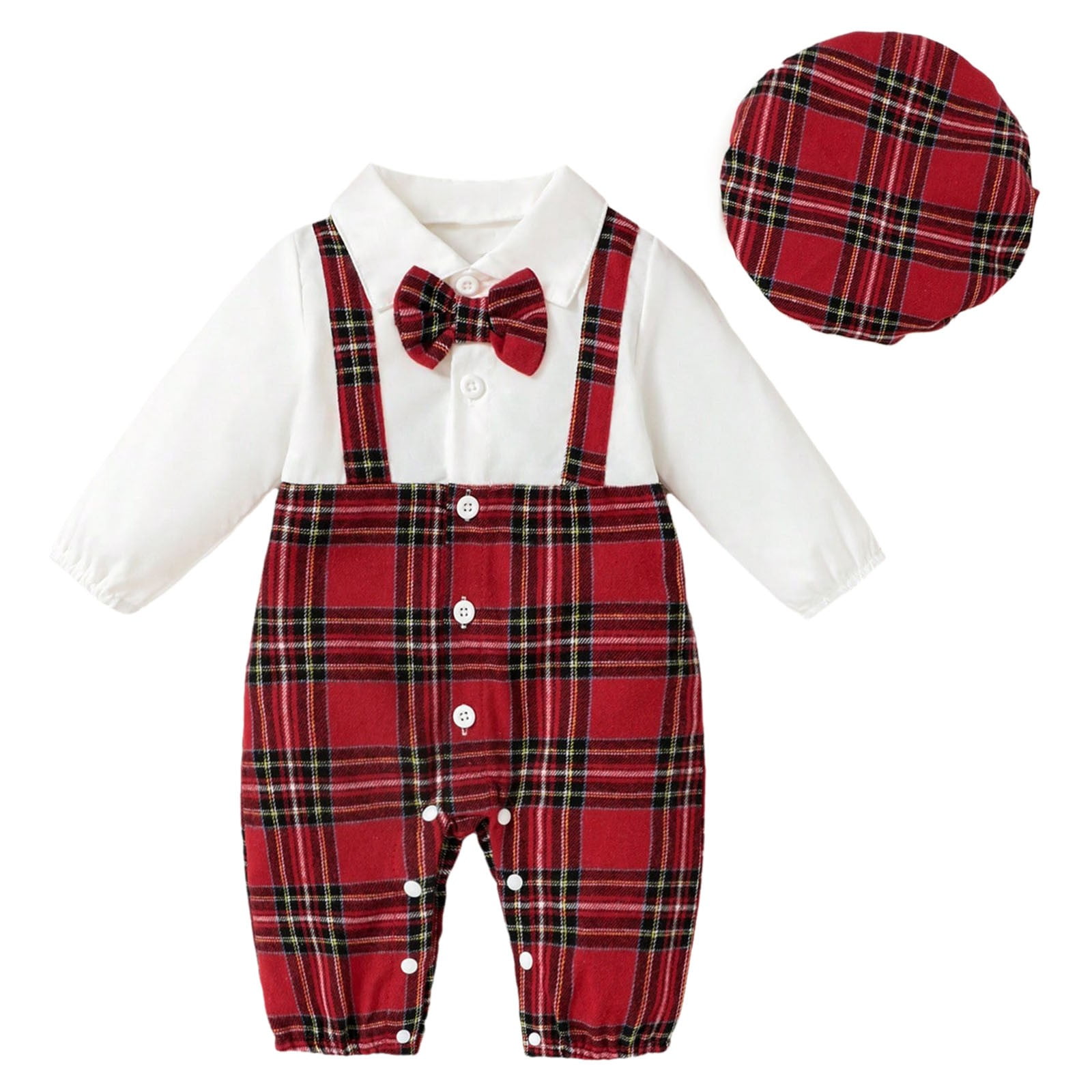 Baby Boy Romper Baby Onesies Plaid Suspenders Hat Gentleman Bow ...