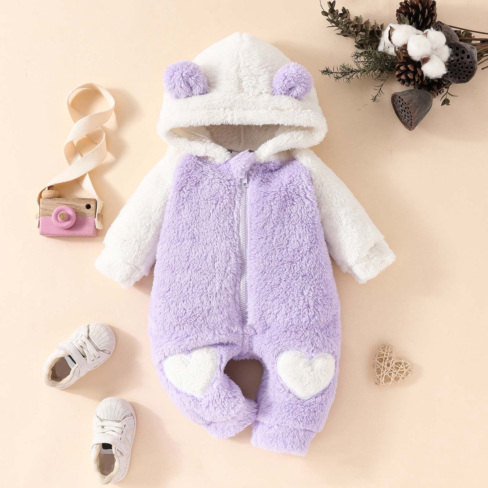 Baby Boy Rompers Boys Winter Hooded Long Sleeve Heart Embroidered Zip ...