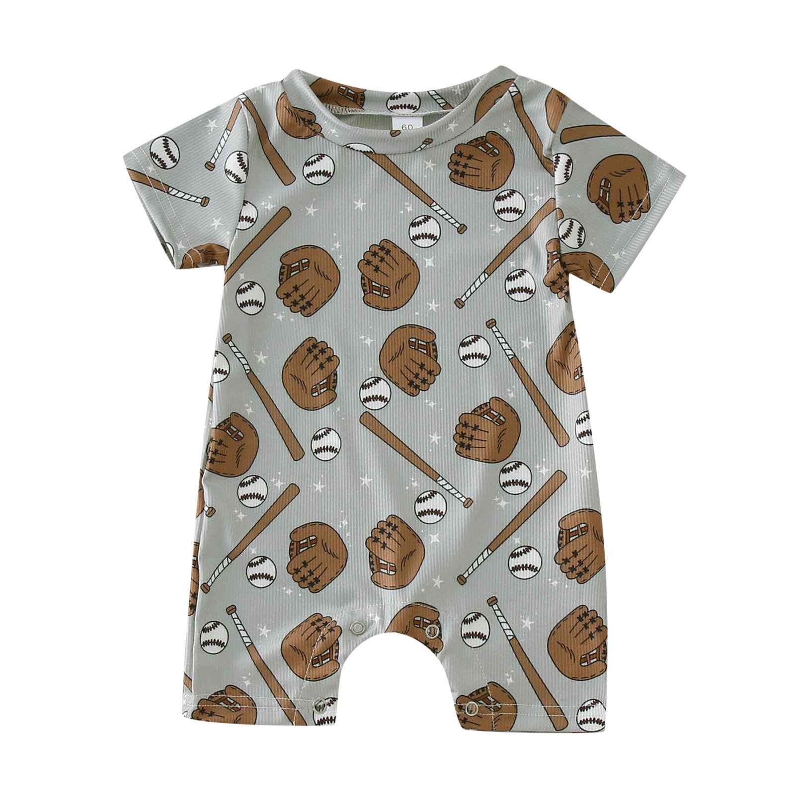 Baby Boy Rompers Short Sleeve Cartoon Baseball Prints Pullover Romper ...