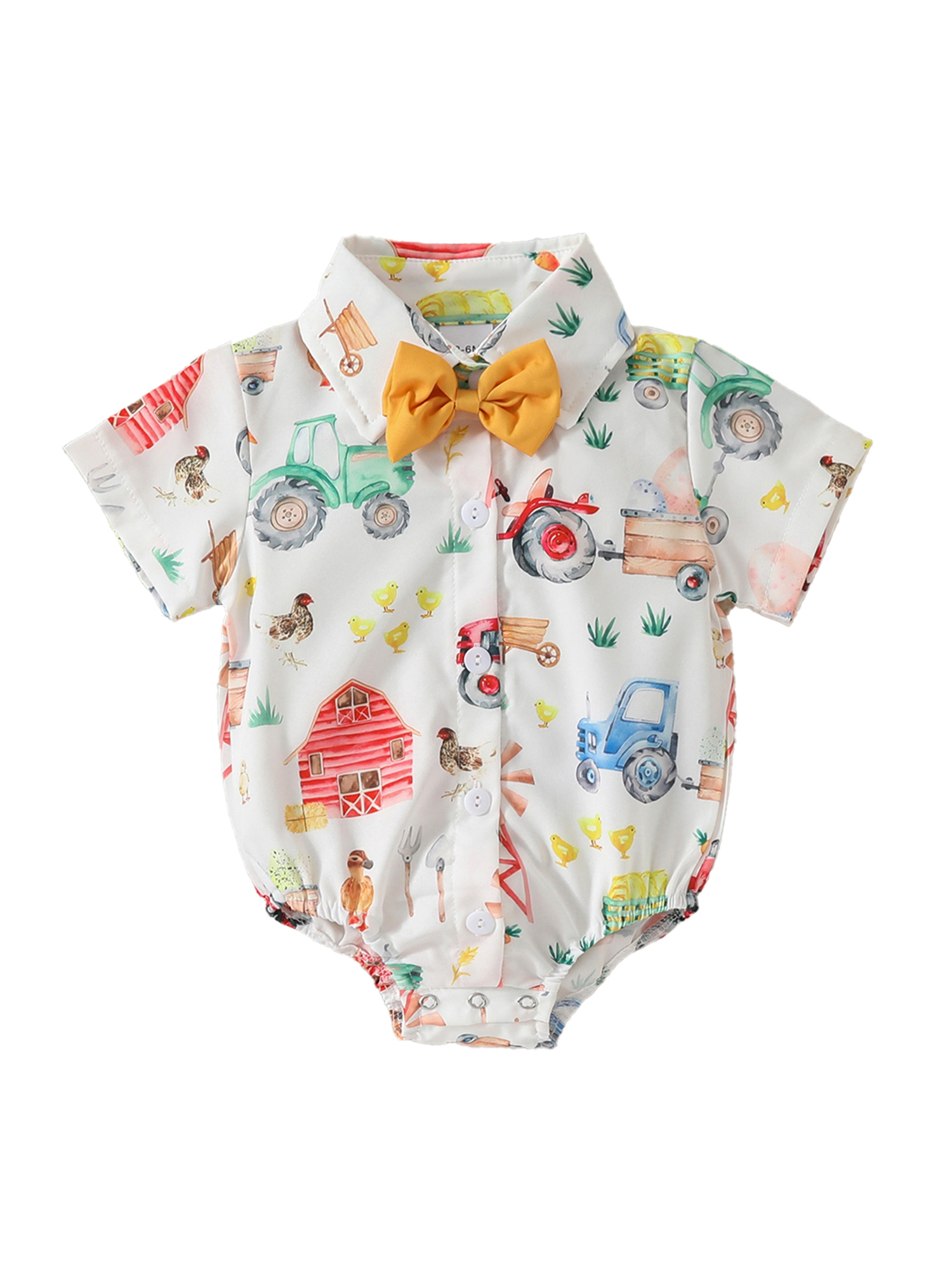 Baby Boy Shirt Romper Farm Outfits Short Sleeve Cow Chicken Tractor Print Button Down Shirts ...