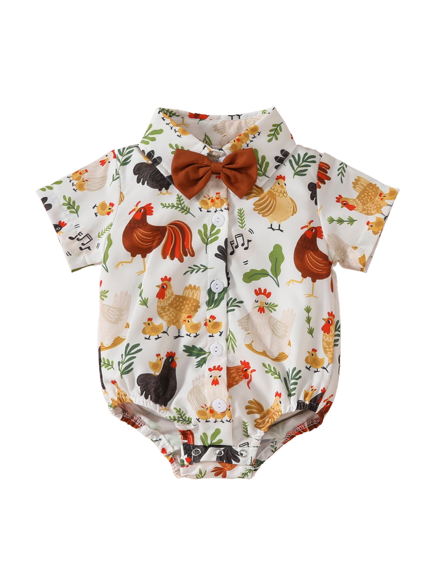 Baby Boy Shirt Romper Farm Outfits Short Sleeve Cow Chicken Tractor ...