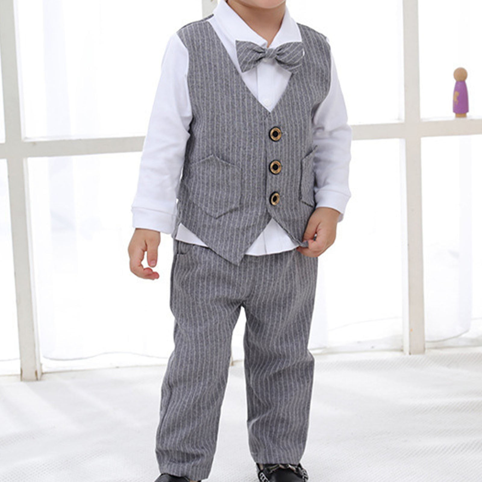 Baby Boy Suit Formal Gentleman Outfit with Pants and Bowtie Wedding ...