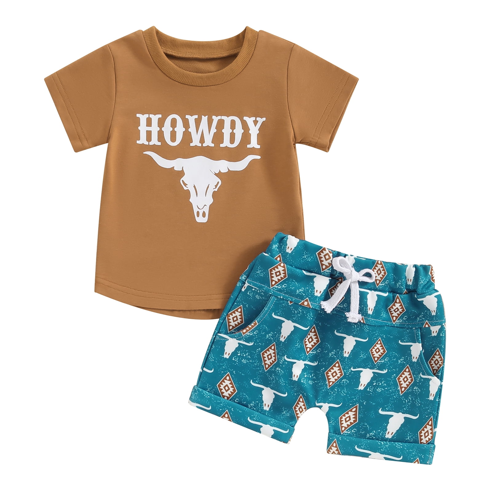 Baby Boy Summer 2 Piece Outfits, Short Sleeve Cow Print T-shirt Elastic Waist Shorts Toddler ...