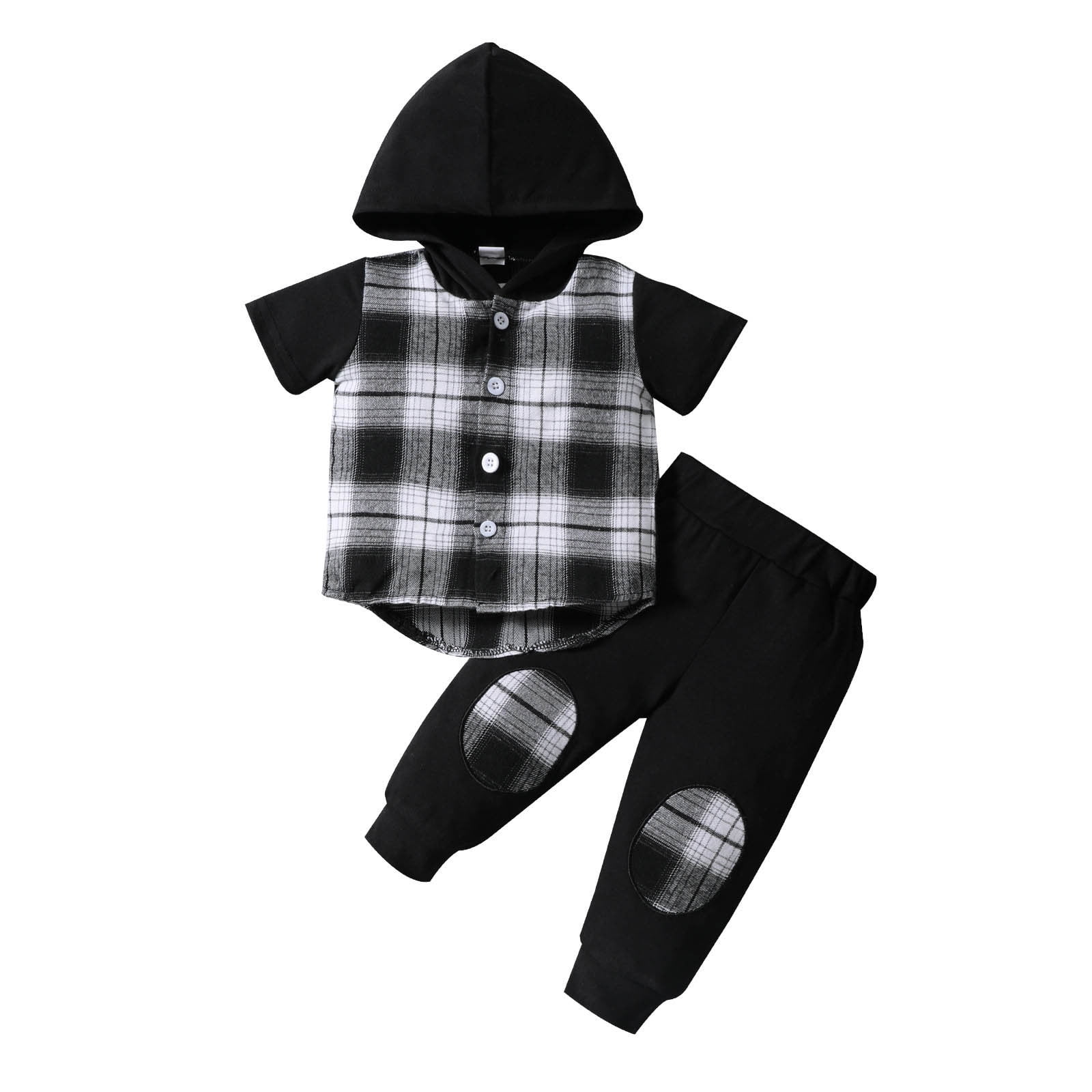 Baby Boy Summer 2 Piece Sets Girls Short Sleeve Plaid Prints Hooded ...