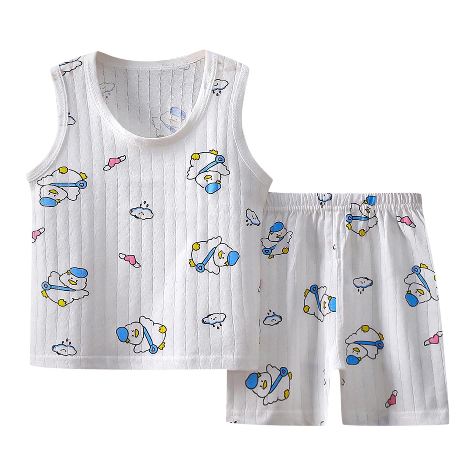 Baby Boy Summer 2 Piece Sets Girls Sleeveless Kids Cartoon Tops Shorts ...
