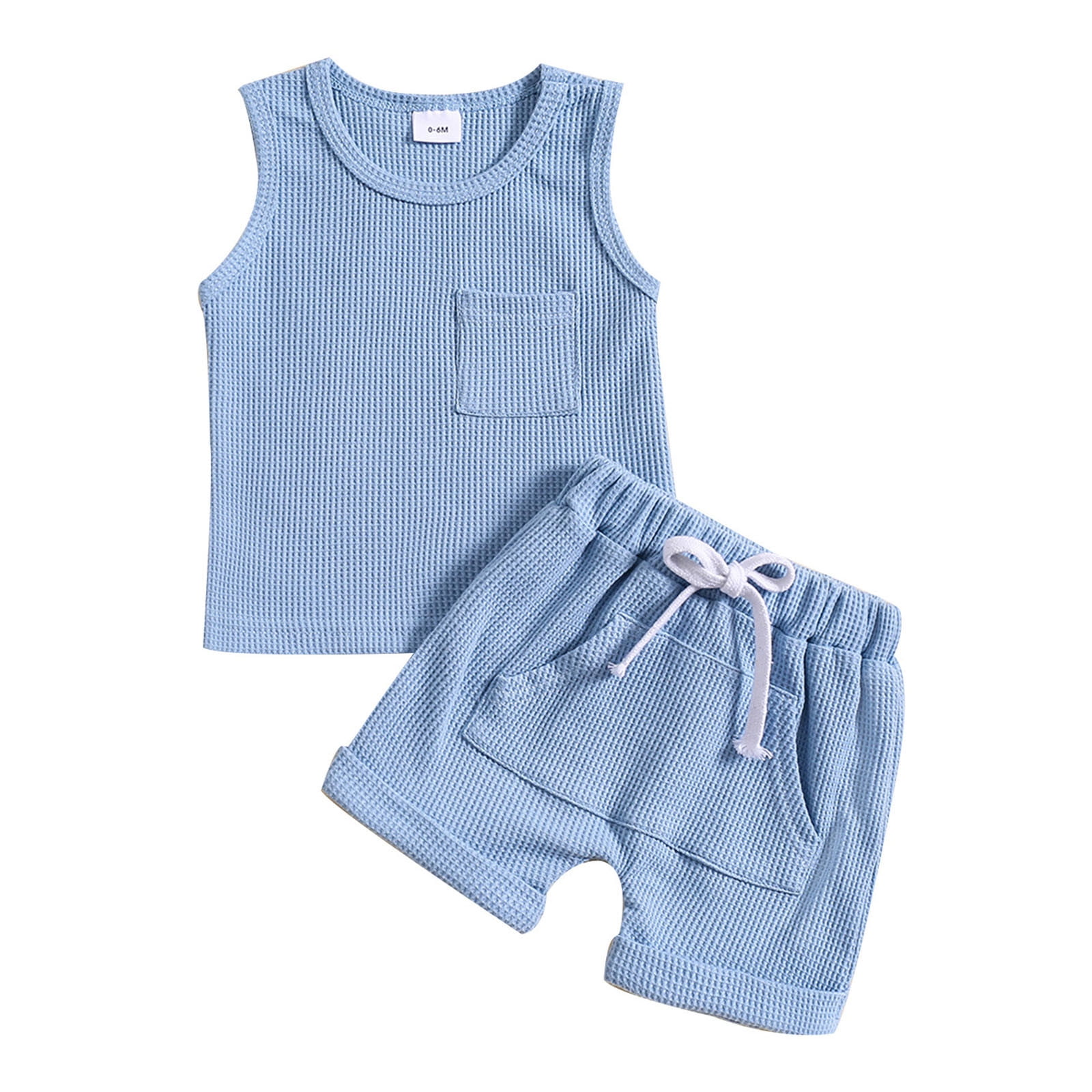 Baby Boy Summer 2 Piece Sets Sleeveless Solid Tops Shorts Child Kids ...