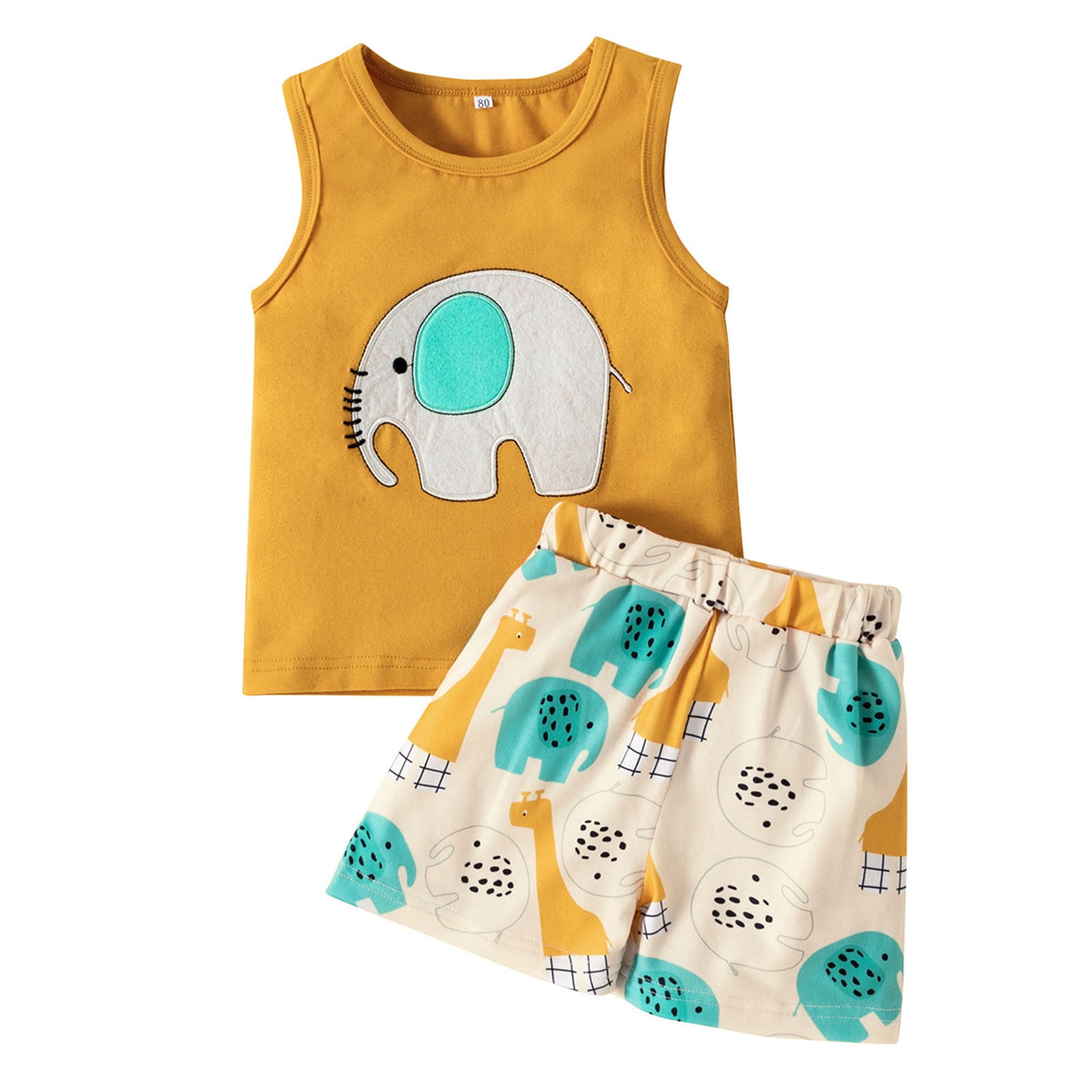 Baby Boy Summer Clothes Casual Outfit Sets Sleeveless Cartoon Elephant Prints Tank Tops Shorts ...