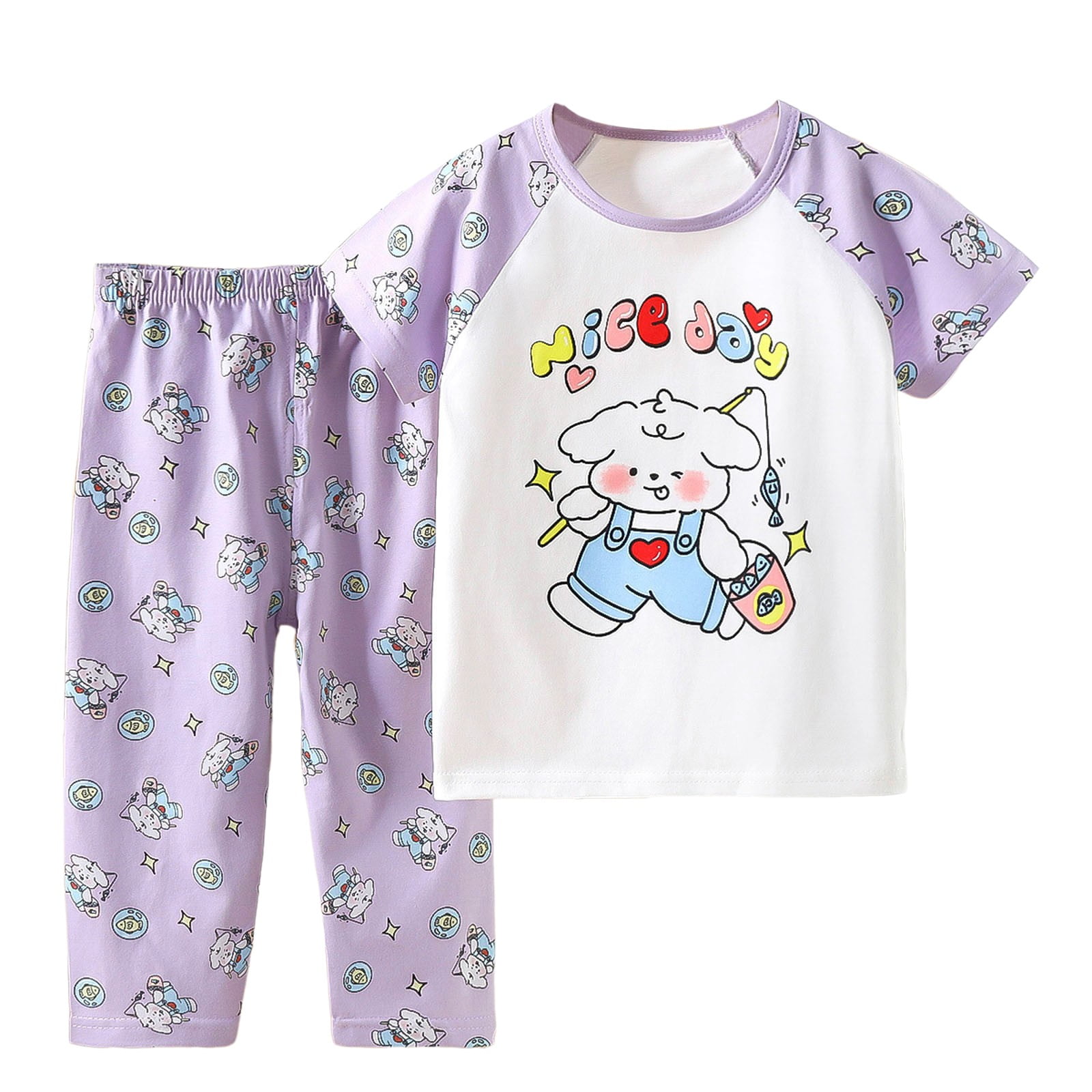 Baby Boy Summer Clothes Crew Neck Cartoon Print Matching Suit Comfy ...