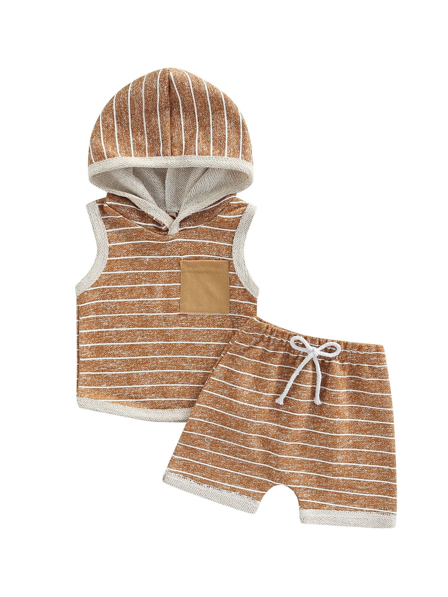 Baby Boy Summer Outfit Hooded Tank Top with Pocket and Elastic Waist ...