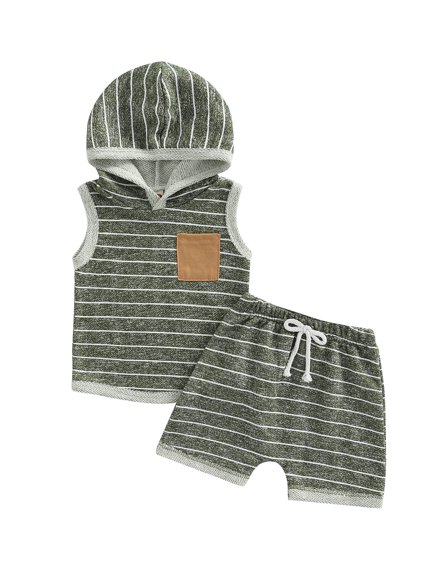 Baby Boy Summer Outfit Hooded Tank Top with Pocket and Elastic Waist ...