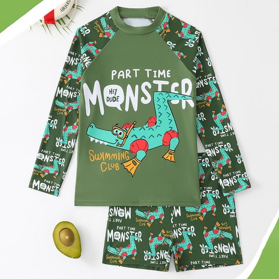 Baby Boy Swimsuit 2 Piece Graphic Print Round Neck Long Sleeve Top And ...