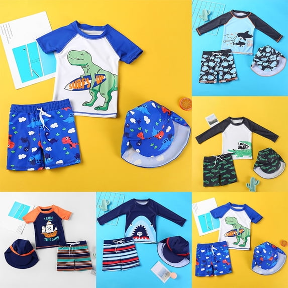 Baby Boy Swimsuit Boys Long Sleeve Long Sleeve Cartoon 3 Piece Swimsuit ...