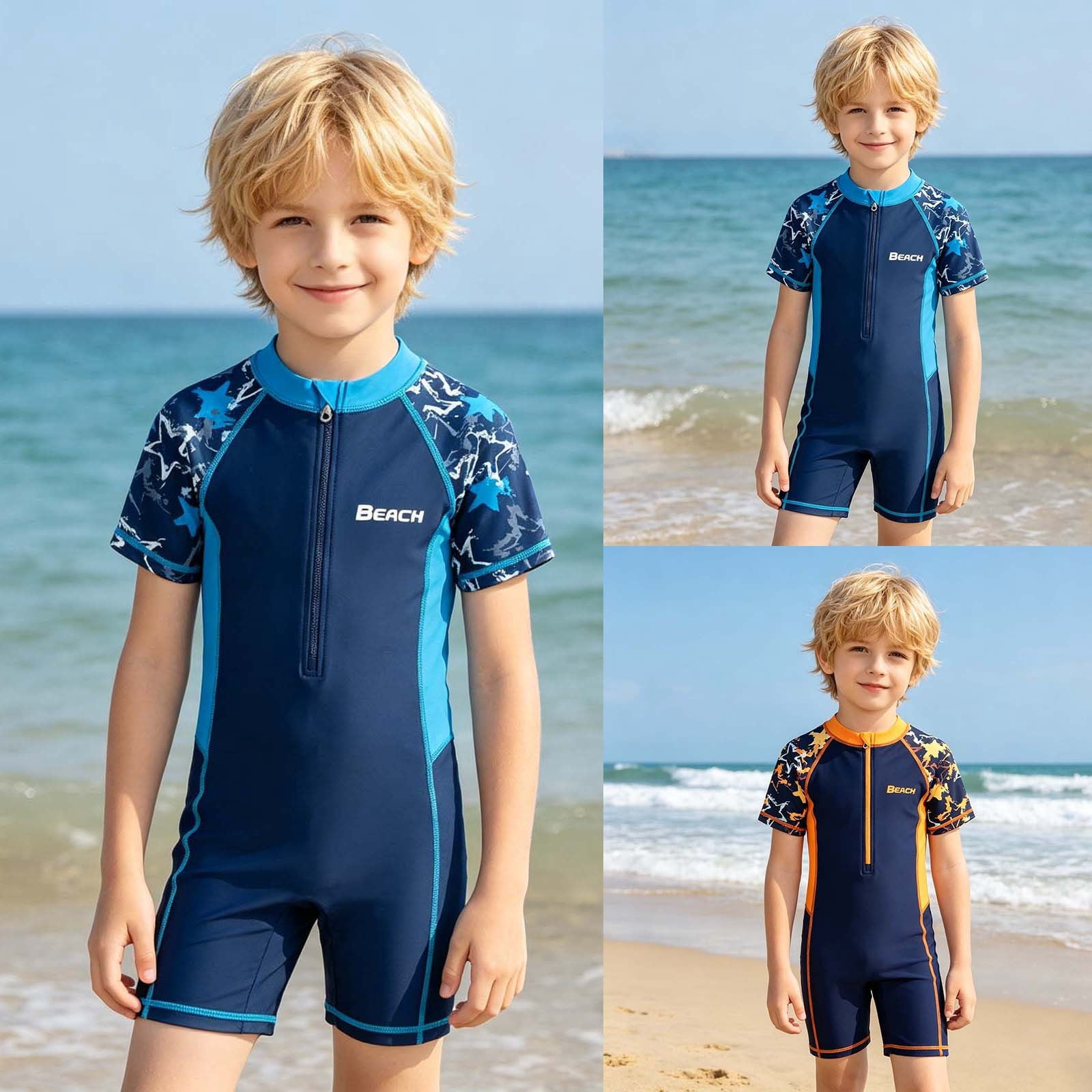 Baby Boy Swimsuit Boys One Piece Short Sleeve Swimsuit for Training and ...