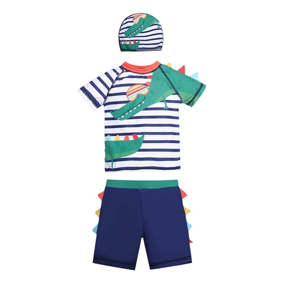 Baby Boy Swimsuit Kids Cartoon Short Sleeve Rash Guard Swim Shirt and ...