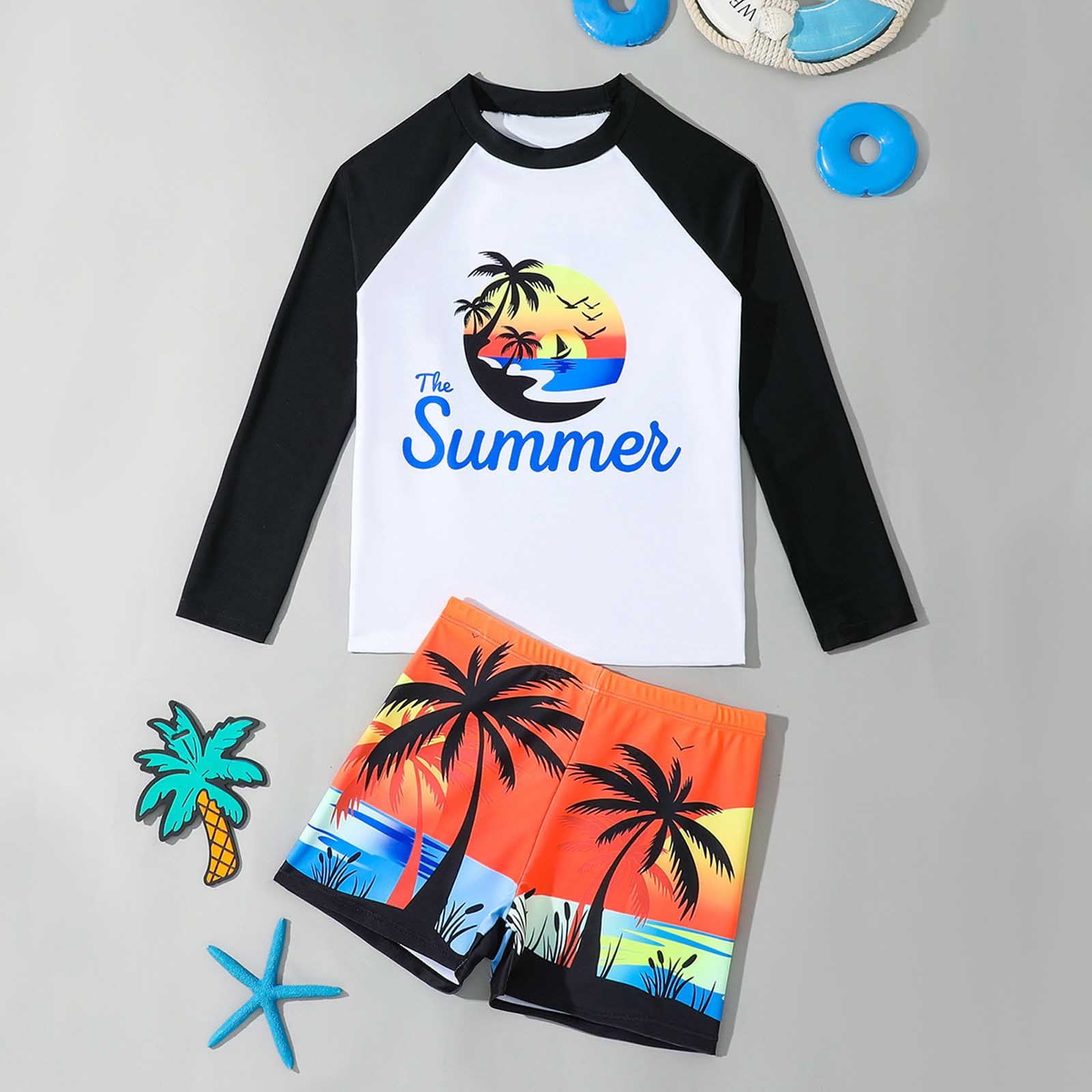 Baby Boy Swimsuit Kids Toddler Boys Hawaiian Style Long Sleeve Quick ...