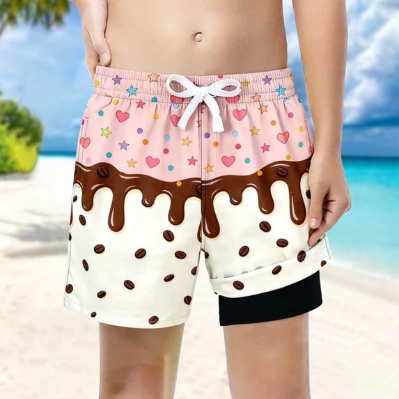 Baby Boy Swimsuit Quick Dry Melting Ice Cream Swim Trunks for Kids Tie ...