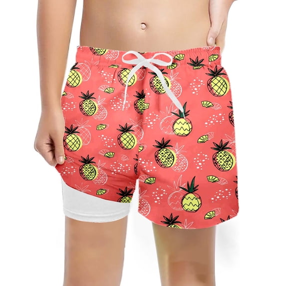 Baby Boy Swimsuit Tropical Pineapple Print Drawstring Quick Dry Flat ...