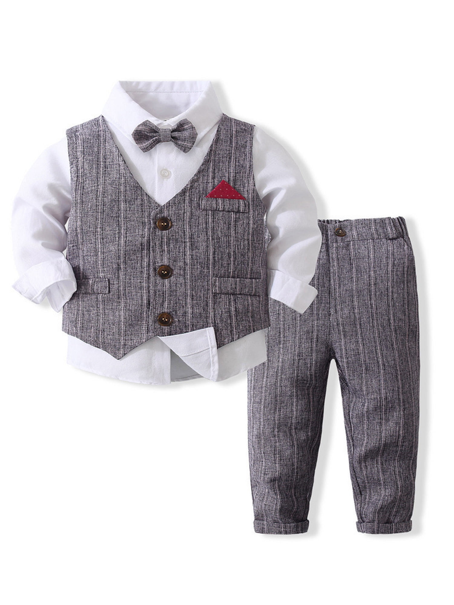Baby Boy Tuxedo Outfit Gentleman Suits Long Sleeve Lapel Bowtie Shirts ...