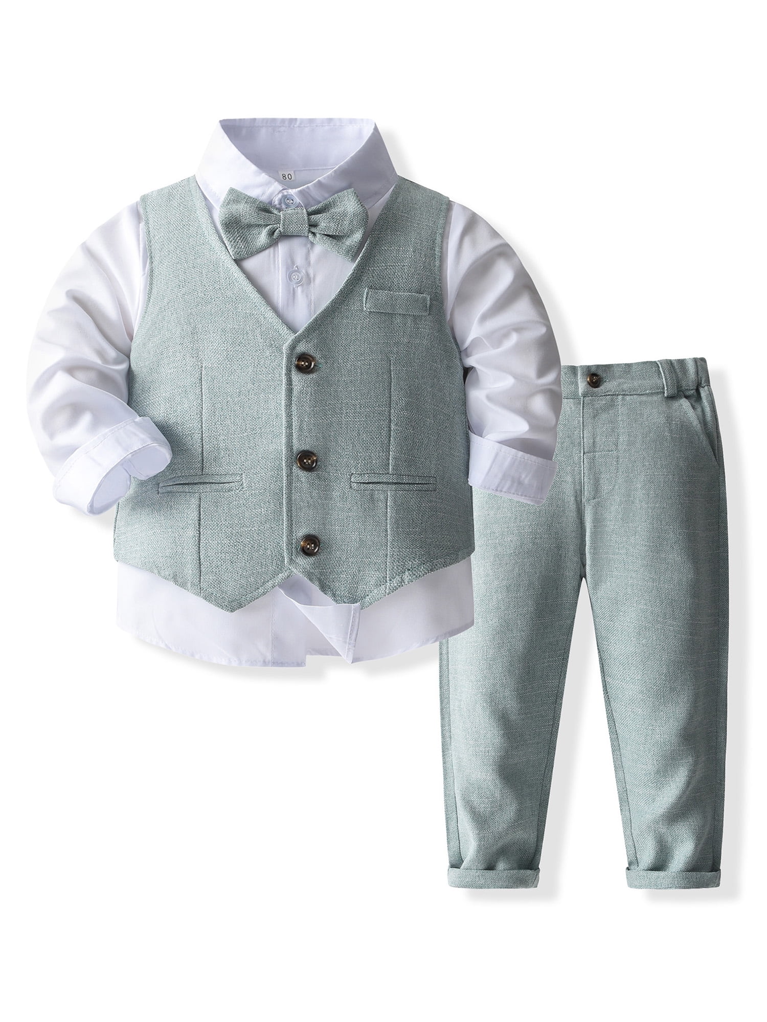 Baby Boy Tuxedo Outfit Gentleman Suits Long Sleeve Lapel Bowtie Shirts ...