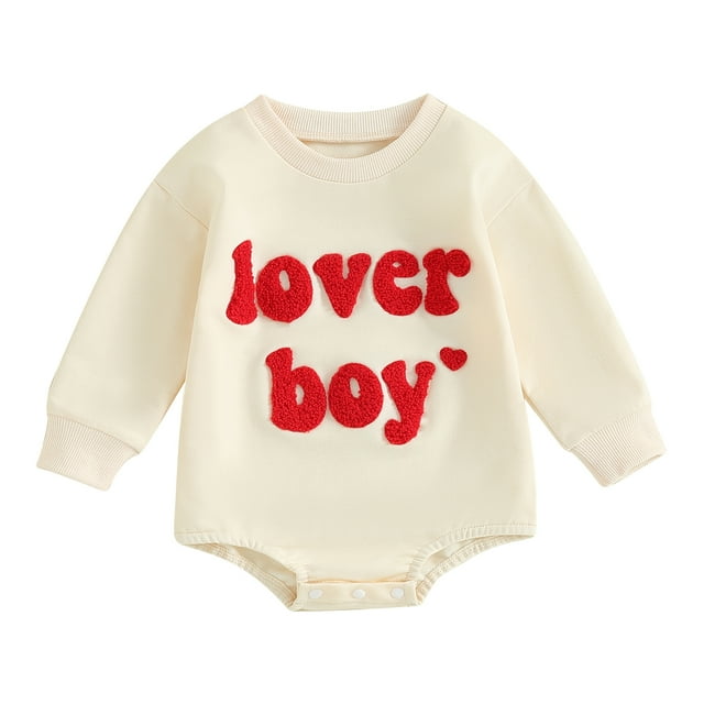 Baby Boy Valentines Day Outfit 3M 6M 12M 18M Sweatshirt Romper Long Sleeve Bubble Onesie Newborn ...