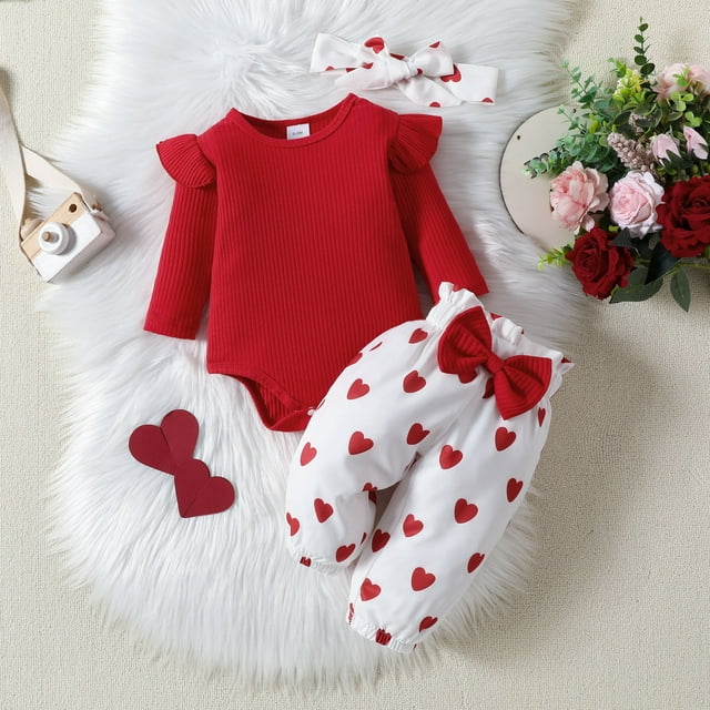 Baby Boy Valentines Day Outfit Love Print Long Sleeve Bubble Romper Top Pant 2pc Set Baby ...