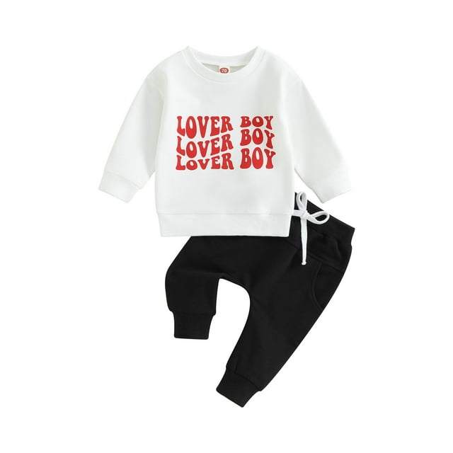Baby Boy Valentines Day Outfits Long Sleeve Lover Boy Sweatshirts Pants Set Toddler Infant ...