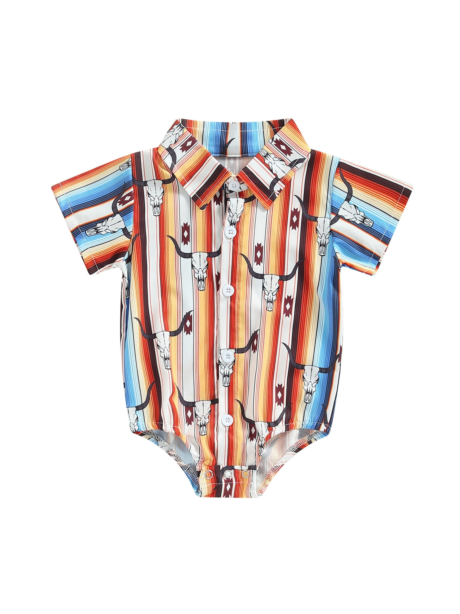 Baby Boy Western Clothes Cow Print Dress Shirt Bodysuit Short Sleeve Button Up One-Piece Romper ...