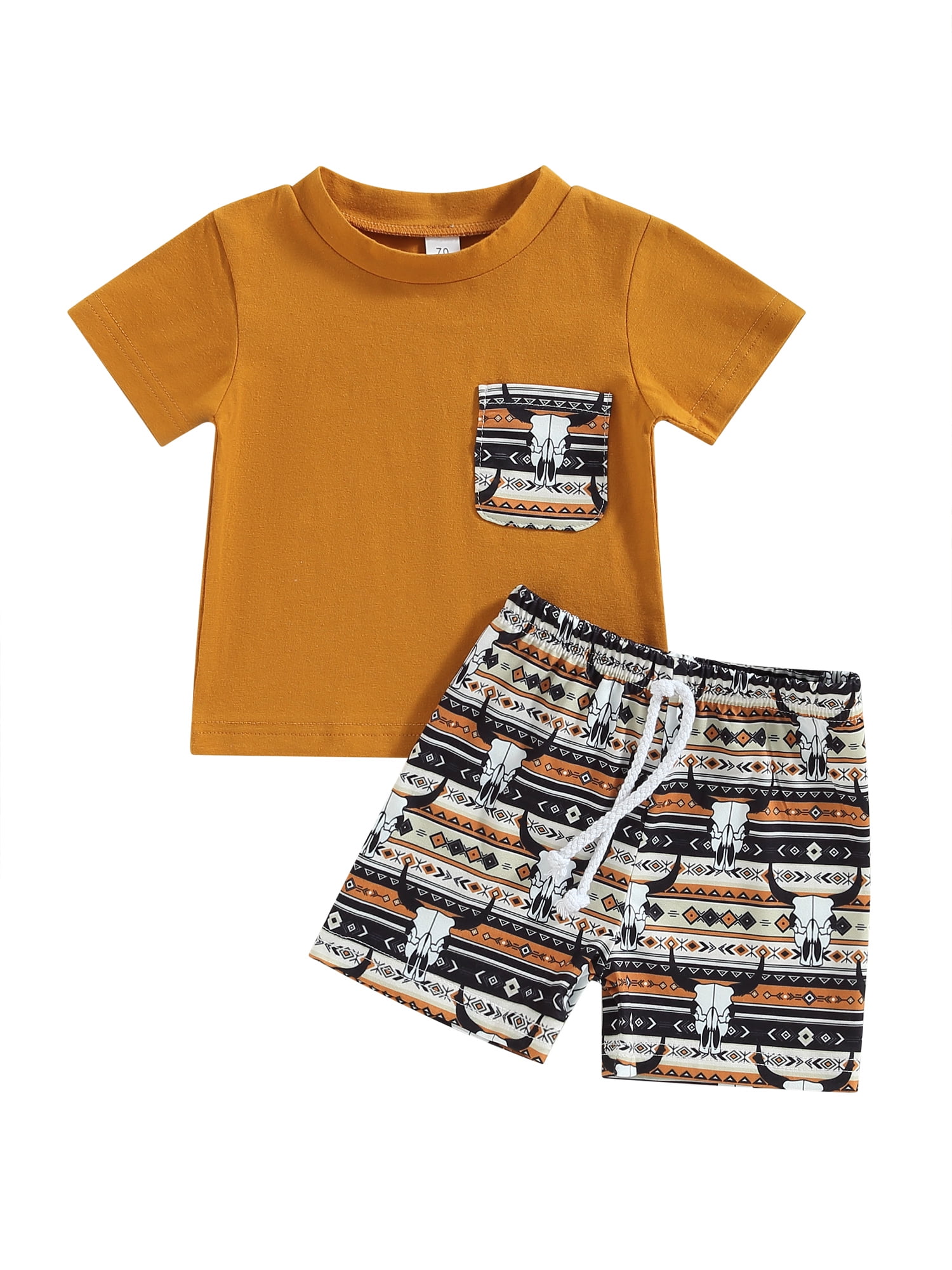 Baby Boy Western Clothes Short Sleeve Cow Print T-Shirt Tops Jogger Shorts Set Cowboy Summer ...