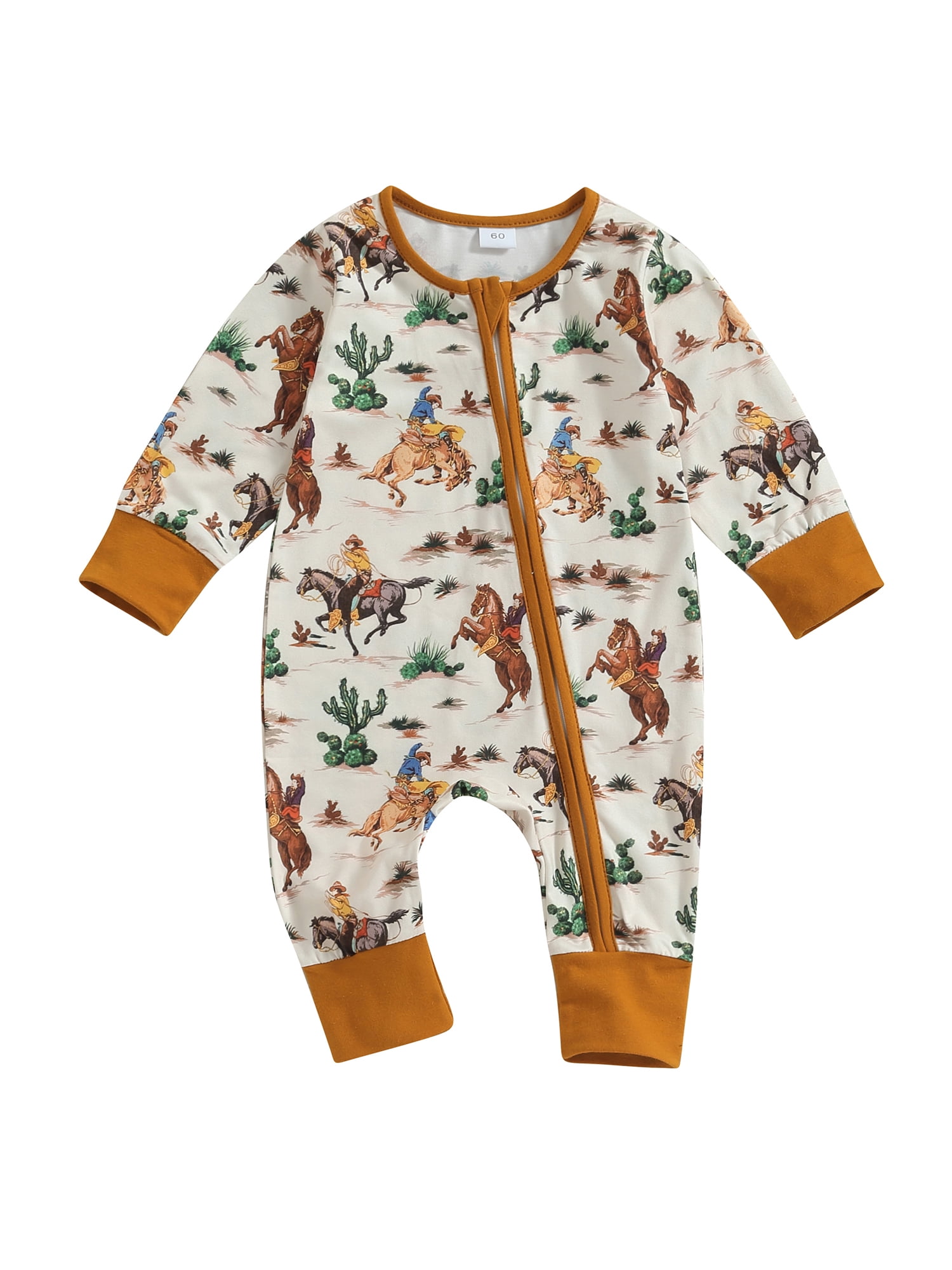 Baby Boy Western Outfit Long Sleeve Cow/Horse Print Romper Zipper ...