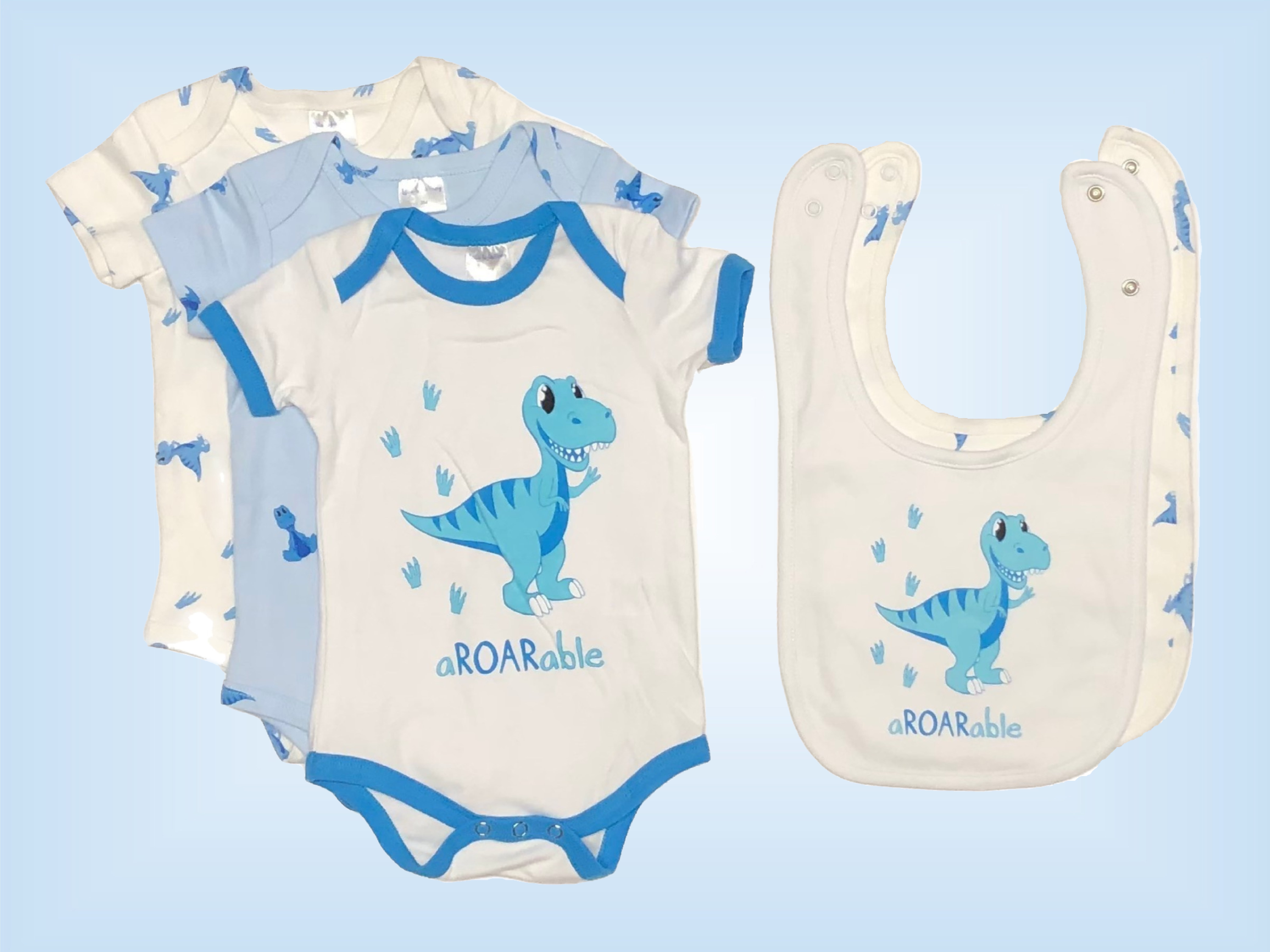 Baby Boy aROARable T-Rex Dinosaur Onesie and Bib 5-Piece Set, Sizes 3 ...