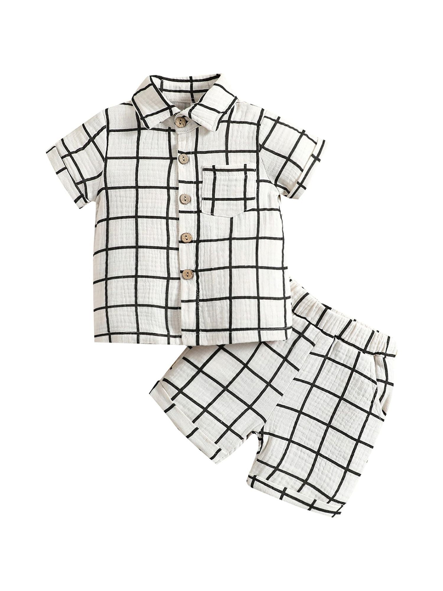Baby BoyS 2 Pcs Outfit Suit Contrast Color Plaid Lapel Short Sleeve ...