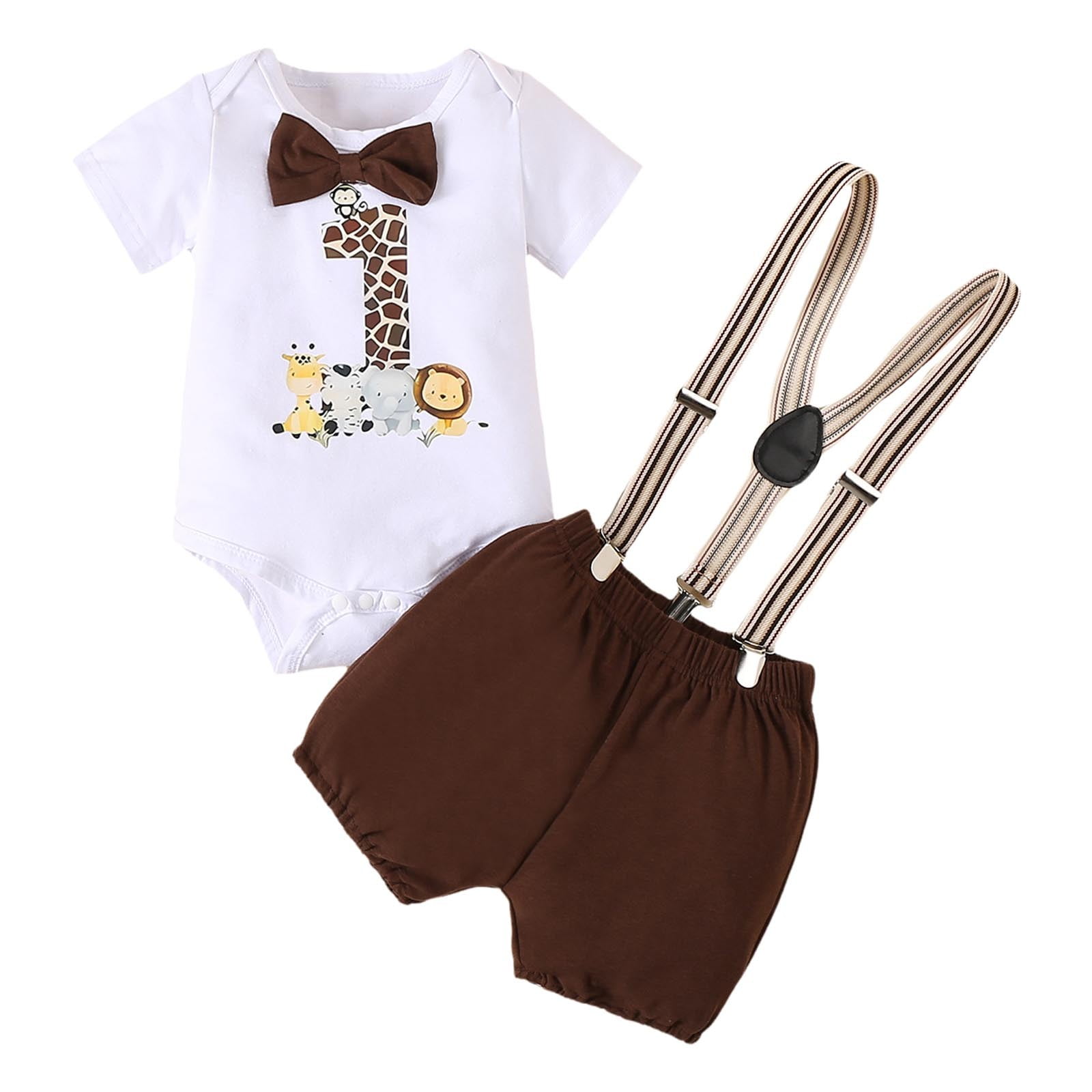 Baby Boys Casual Outfit Sets 1St Birthday Cartoon Print Crew Neck Short Sleeve Rompers With ...