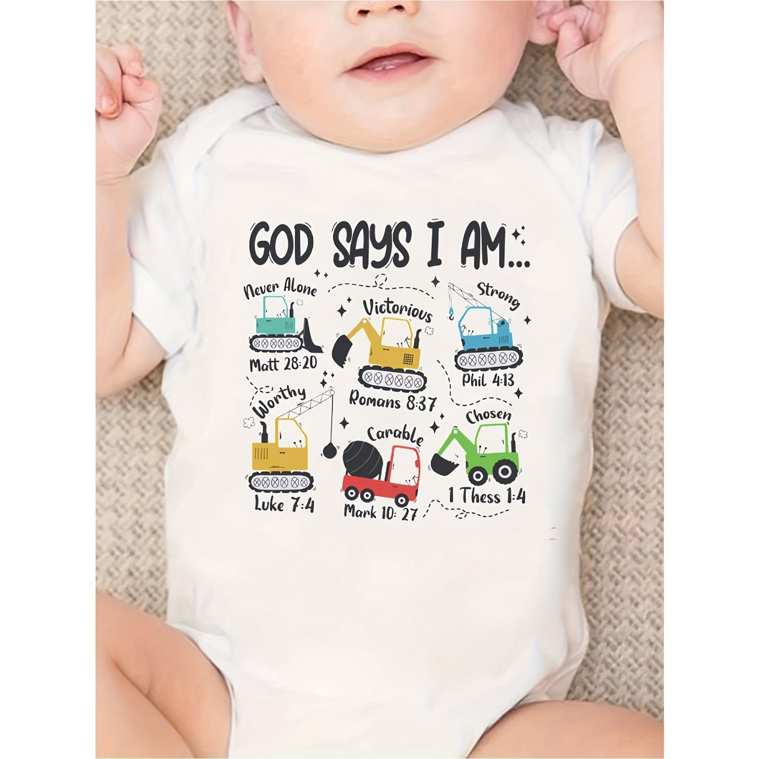 Baby Boys' Christian Scripture & Engineering Vehicle Jumpsuit - Soft ...