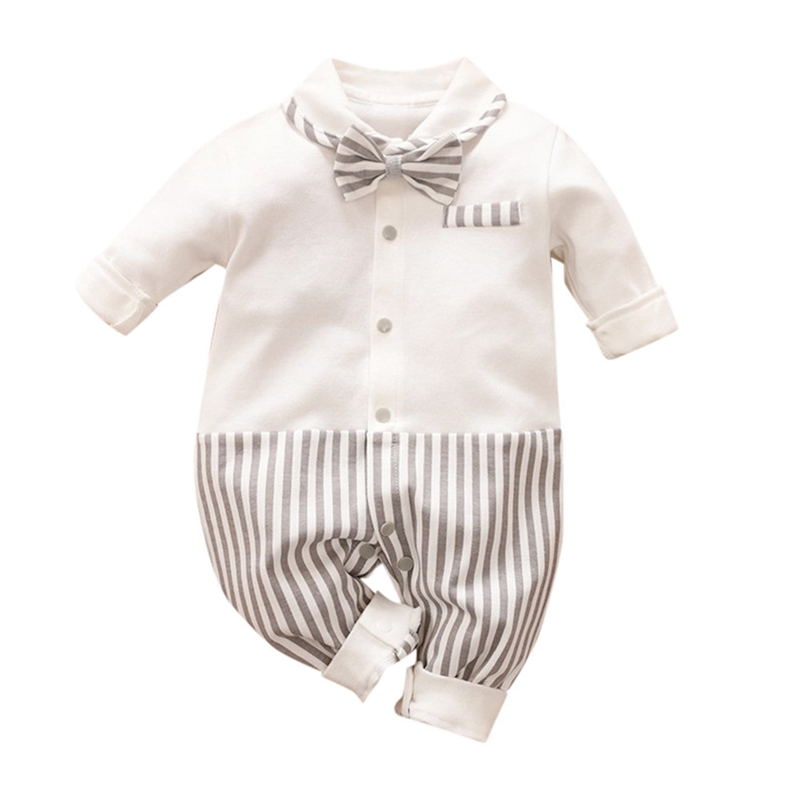 Baby Boys Clothing Setss WearButton Collar Bow Long Sleeve Striped ...