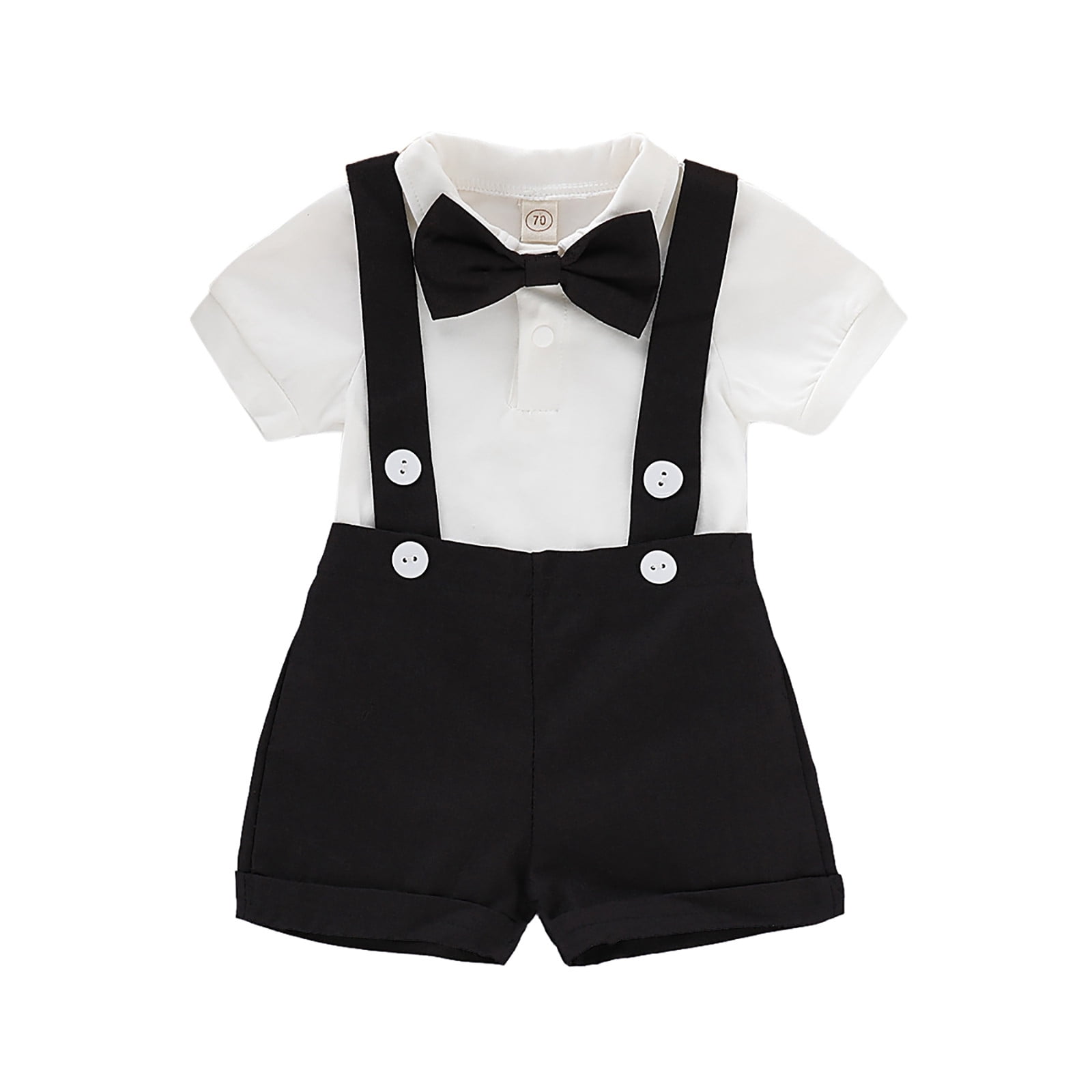 Baby Boys Formal Suit Set Short Sleeve Romper Suspenders Shorts Bowtie ...