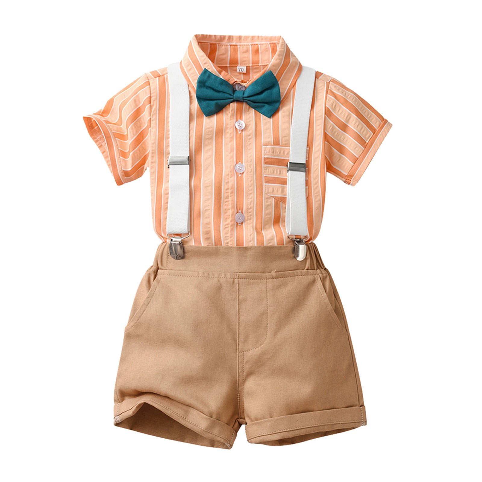 Baby Boys Formal Suit Set Short Sleeve Romper Suspenders Shorts Pants ...